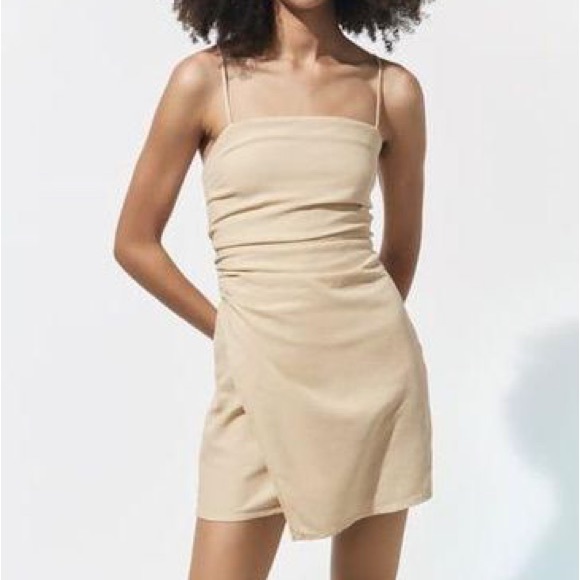 Zara | Dresses | Zara Womens Size Xs Tan Mini Dress Nwot Rutched | Poshmark